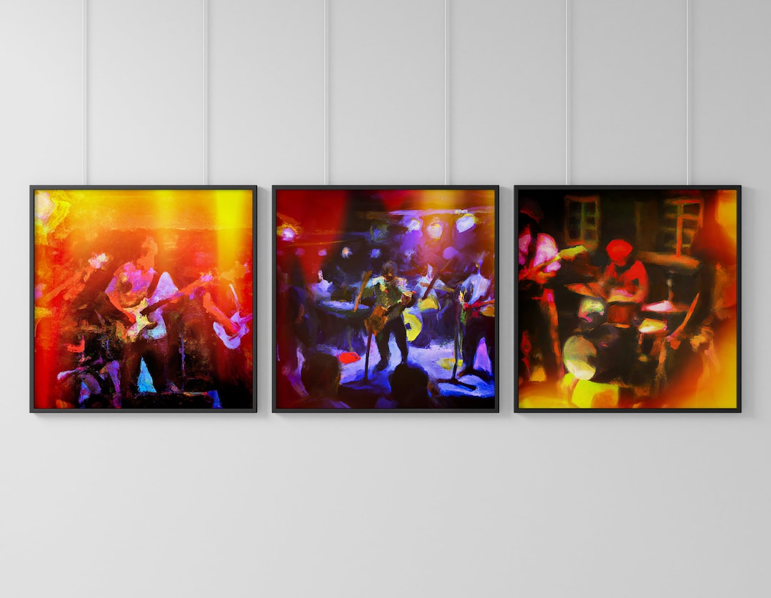 Rock and Roll Printable Wall Art, 3 Piece Live Music Decor, Night Club ...