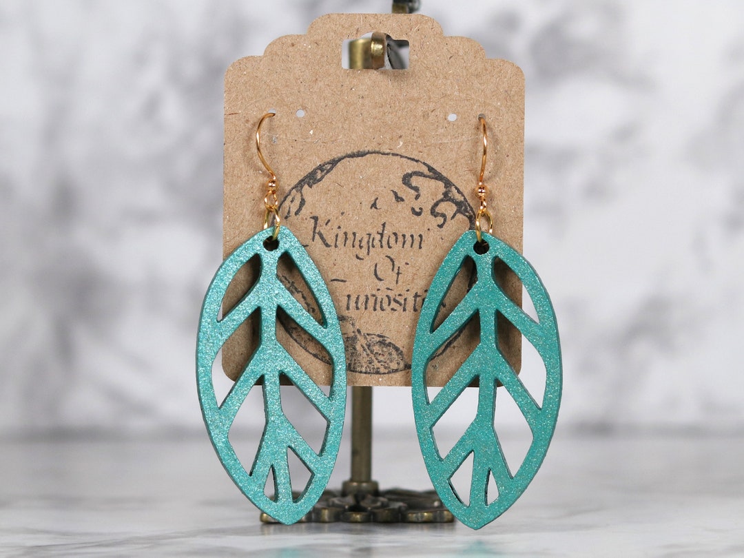 Large Wooden Leaf Dangle Earrings Etsy