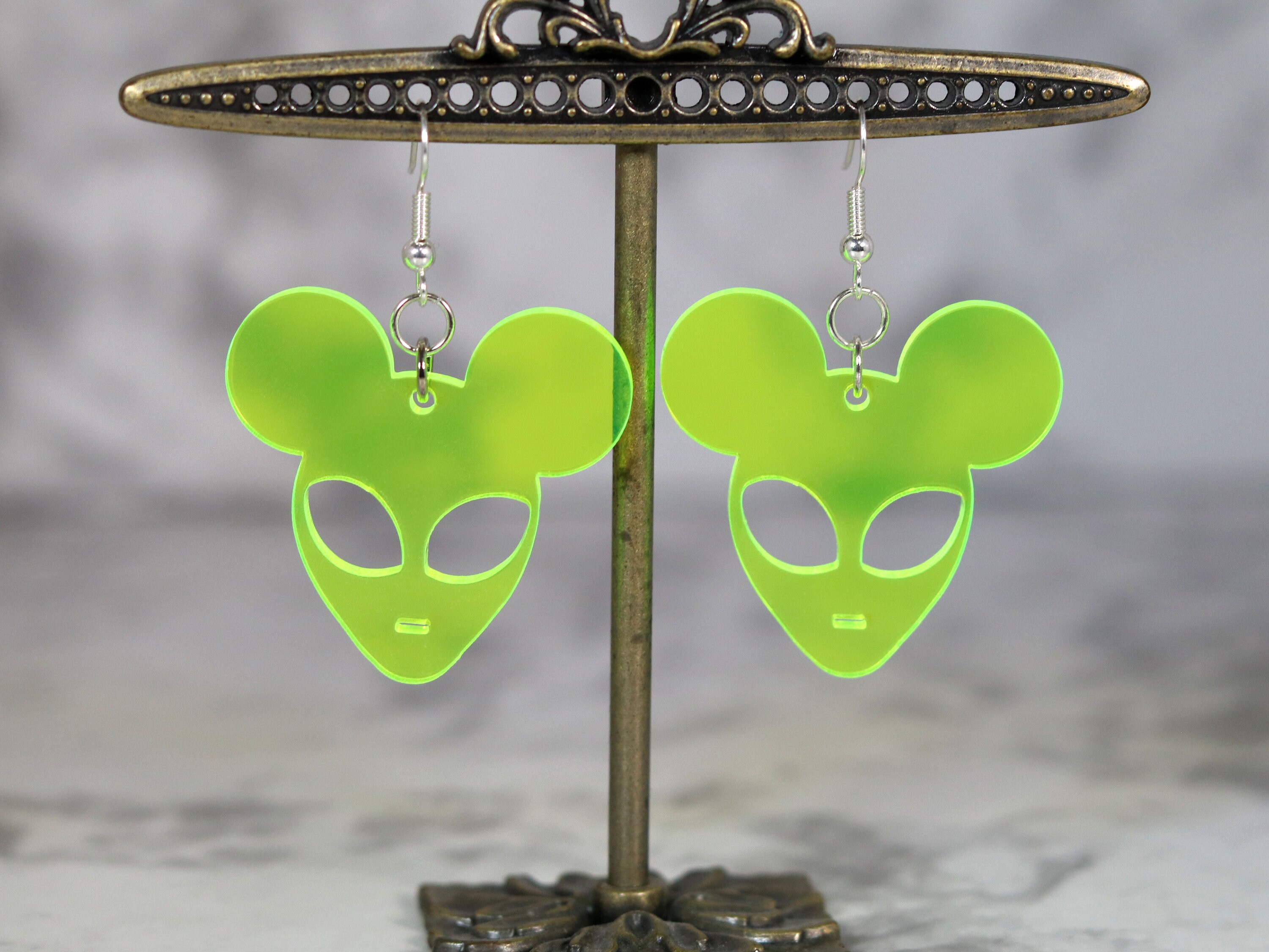 Neon Mouse Ear Alien Head Acrylic Dangle Stud Earrings - Etsy