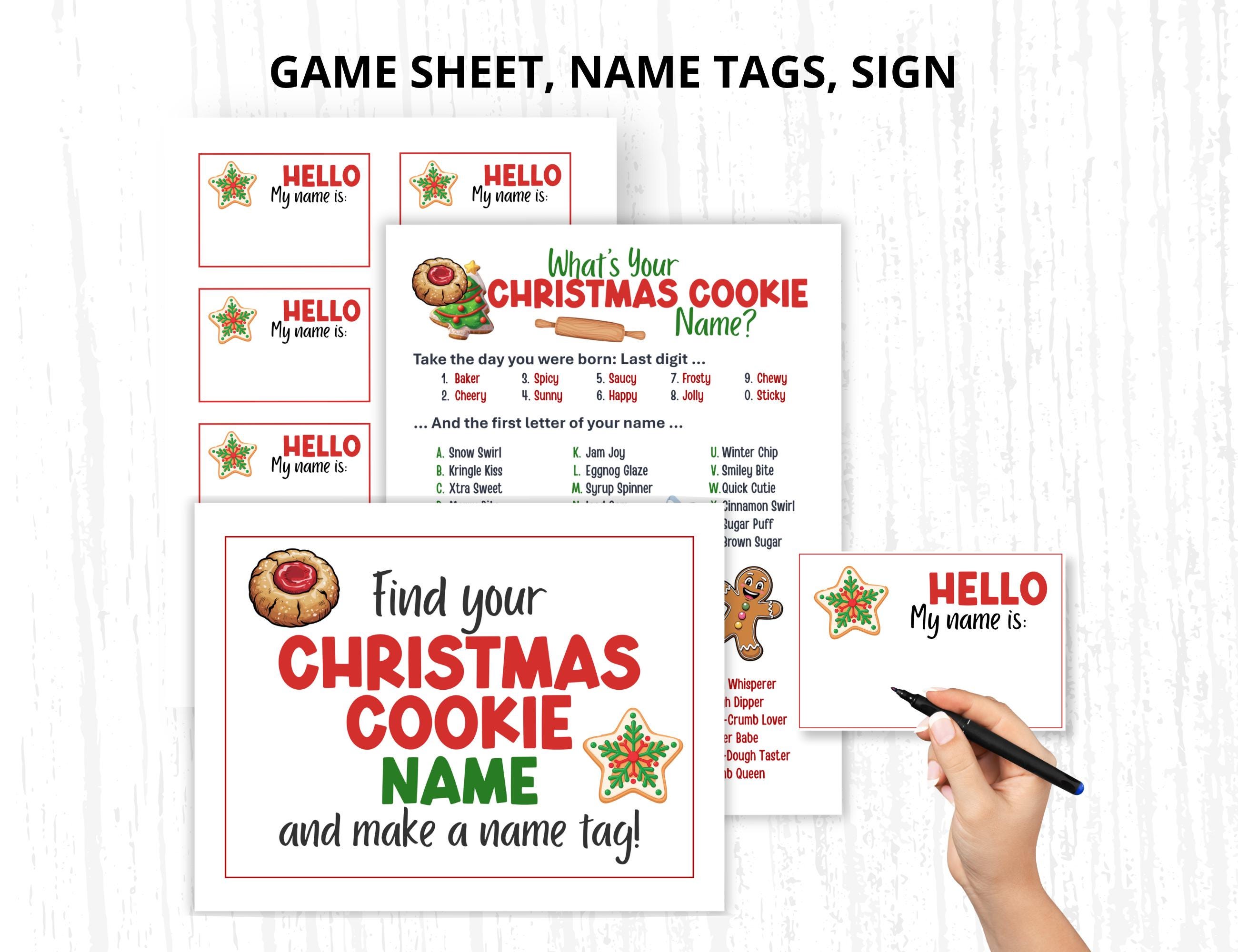 What's Your Christmas Cookie Name Game + Tags + Sign, Holiday Cookie ...