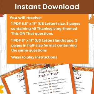 Thanksgiving Kid Adult Printable This or That Game, Turkey Day ...