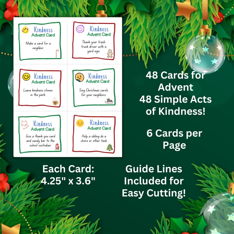 48 Kindness Advent Calendar Cards for Kids, Printable Instant Download ...