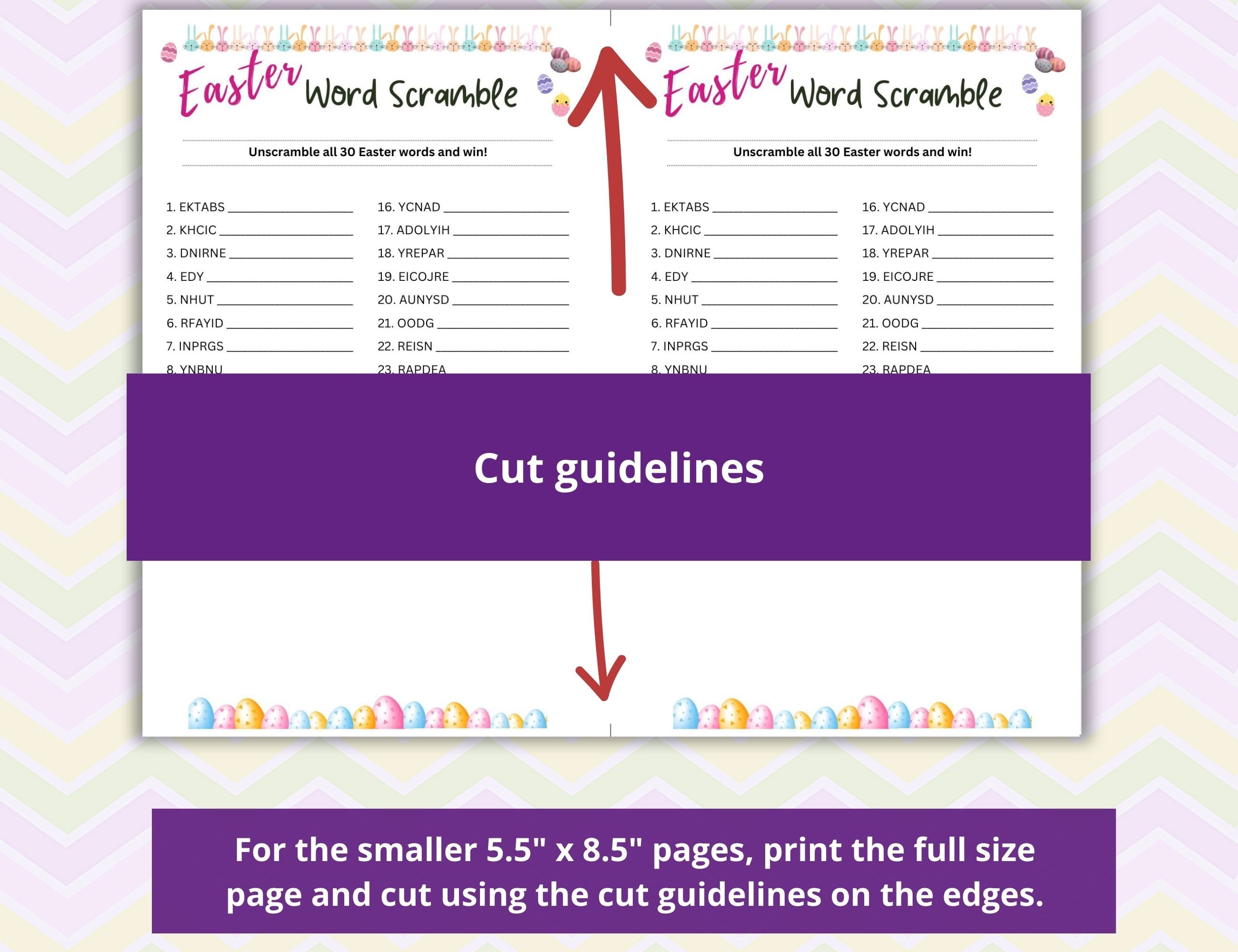 Kids Printable Easter Word Scramble Game, Simple Fun Pastel US Letter ...