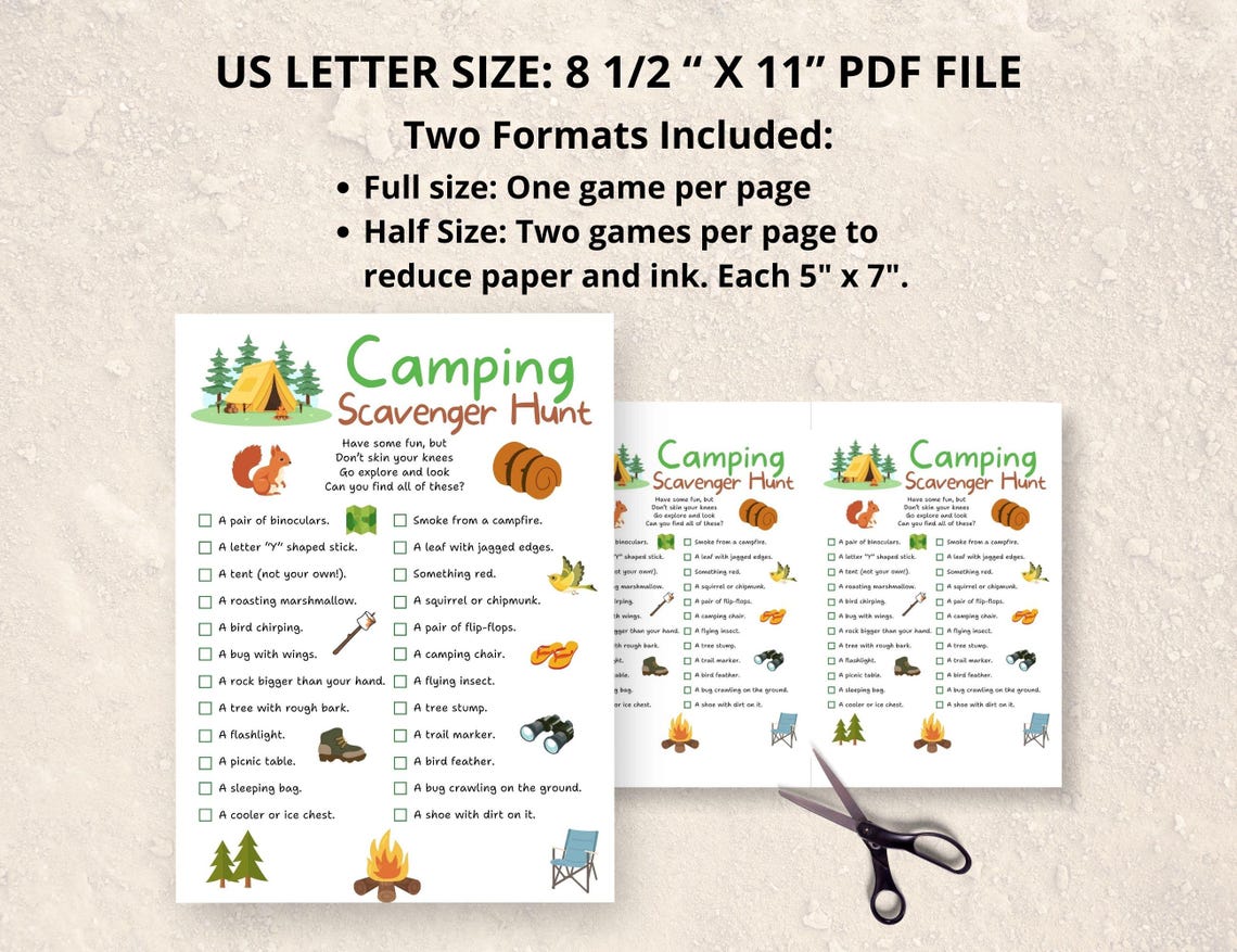 Camping Scavenger Hunt Game for Kids, Family Outdoor Campground ...
