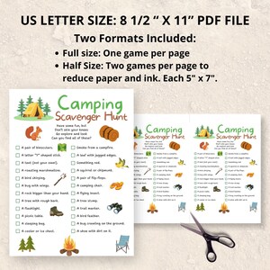 Camping Scavenger Hunt Game for Kids, Family Outdoor Campground ...