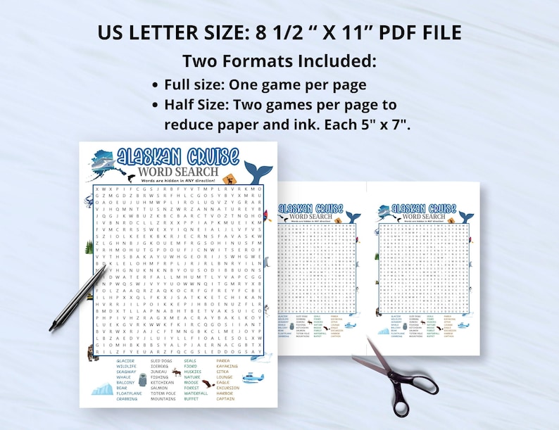 Alaskan Cruise Word Search Puzzle, Alaska Cruise Ship Trip Activity ...