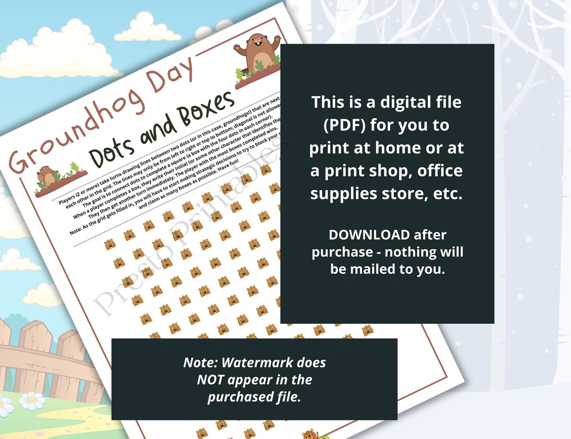 Printable Groundhog Day Dots and Boxes Game, Classroom Homeschool ...