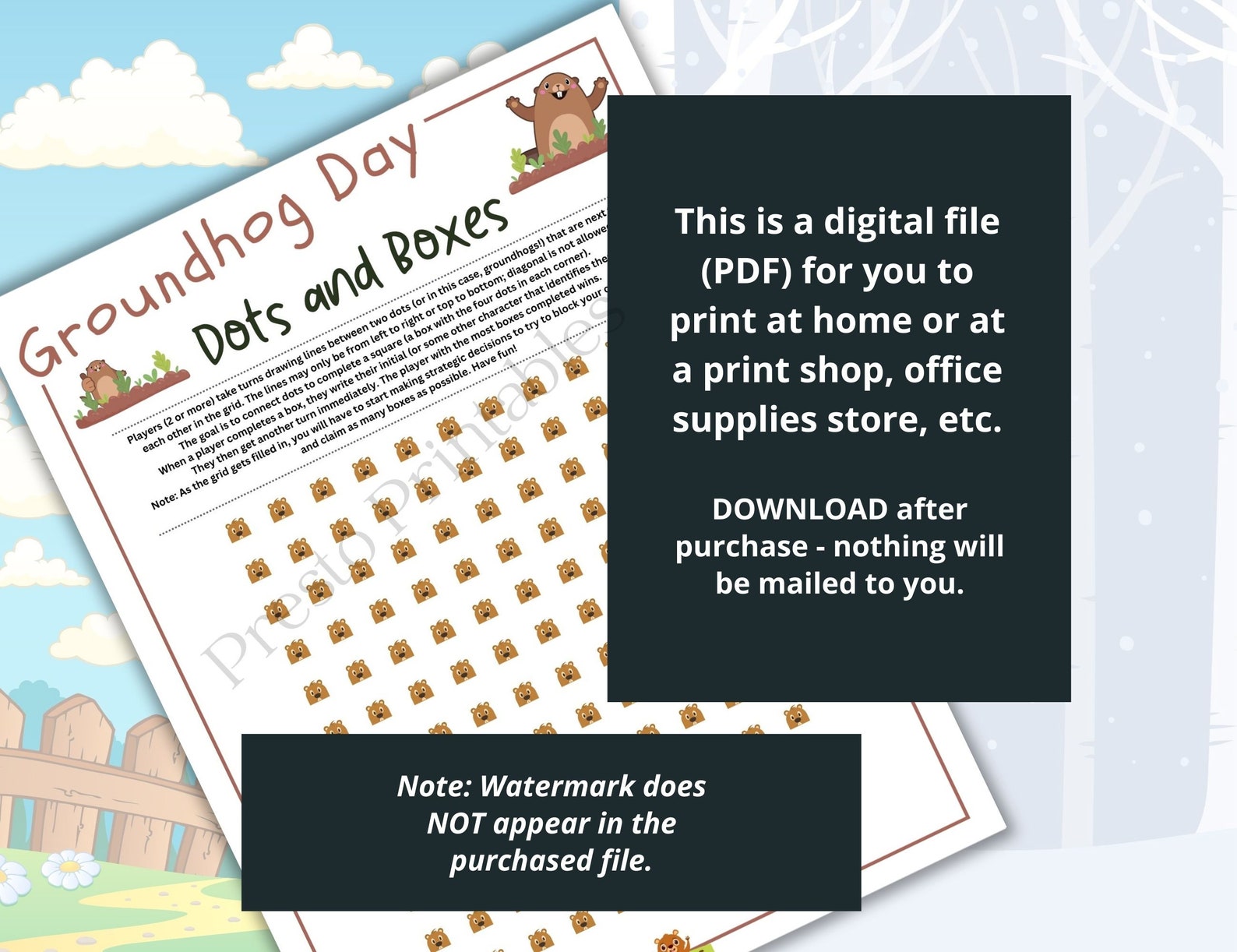 Printable Groundhog Day Dots and Boxes Game, Classroom Homeschool ...