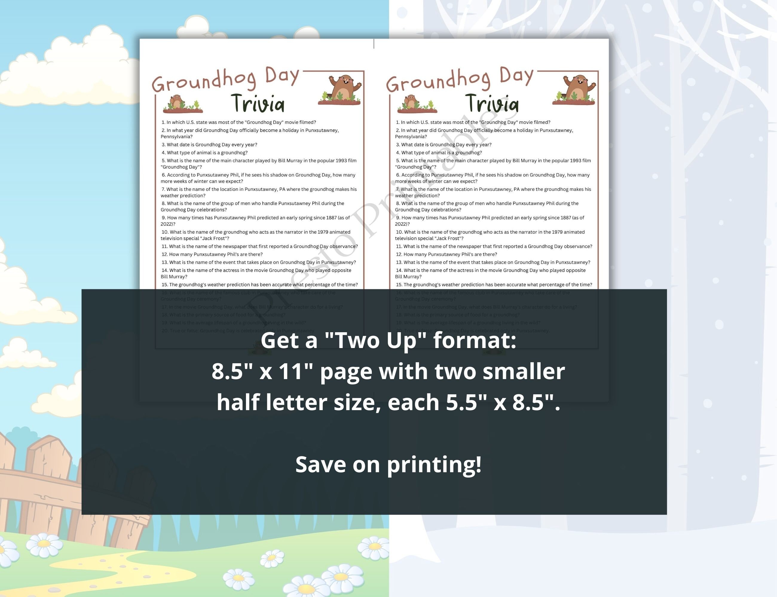 Printable Groundhog Day Trivia Game, Classroom Homeschool Activity for ...