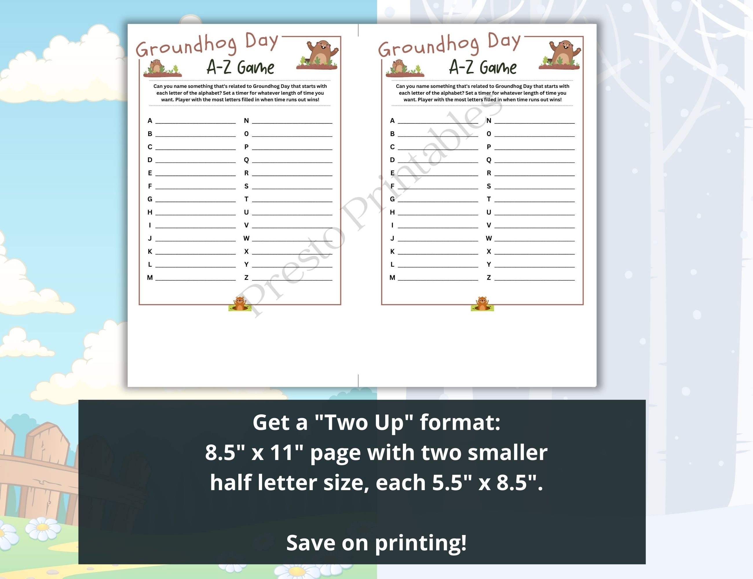 Printable Groundhog Day A to Z Alphabet Game, Classroom Homeschool ...