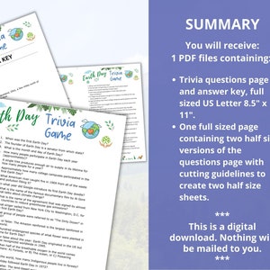Printable Earth Day Trivia Game, Kids Colorful Questions Answers US ...
