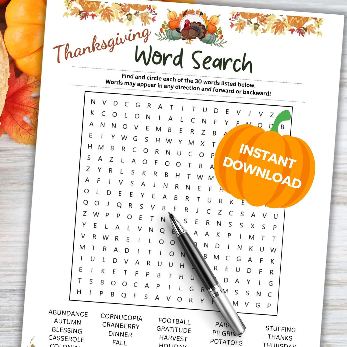 Thanksgiving Word Search Party Game, Classroom Games Activities, Kids ...