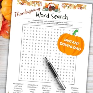 Thanksgiving Word Search Party Game, Classroom Games Activities, Kids ...