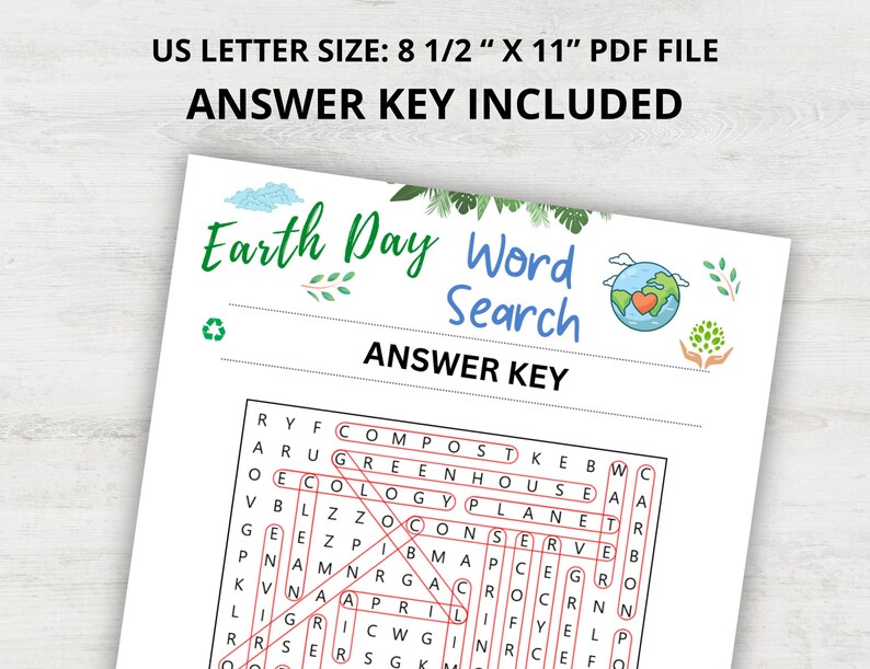 Earth Day Word Search Puzzle, Kids Tweens Teens Word Find, Classroom ...