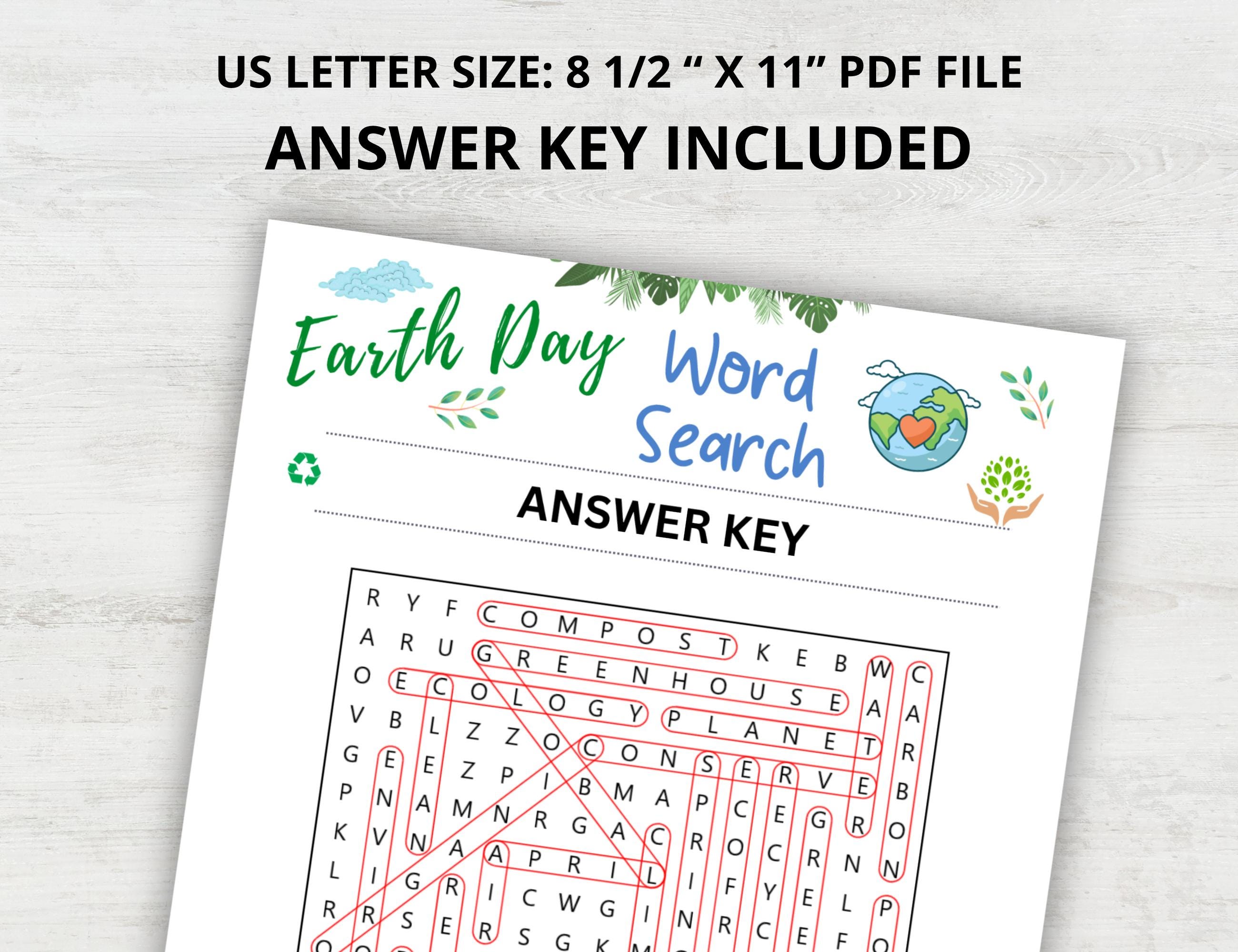 Earth Day Word Search Puzzle, Kids Tweens Teens Word Find, Classroom ...