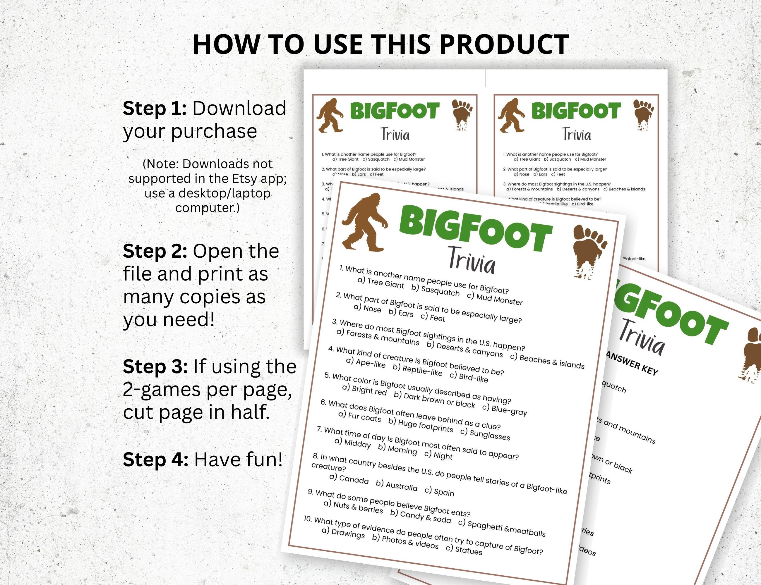 Bigfoot Trivia Game for Kids, Bigfoot Theme Birthday Party Game, Fun ...