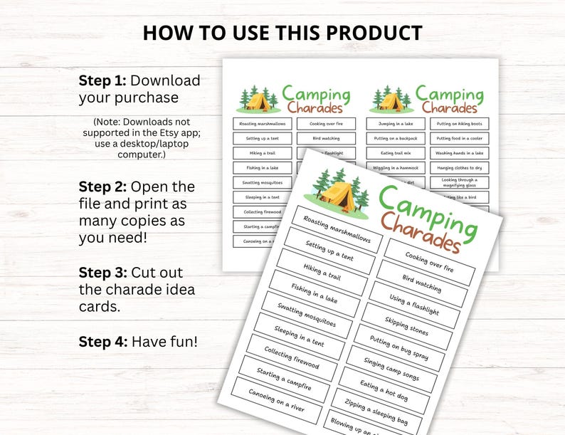 Camping Charades, Campground Activity for Kids Adult, Family Campsite ...