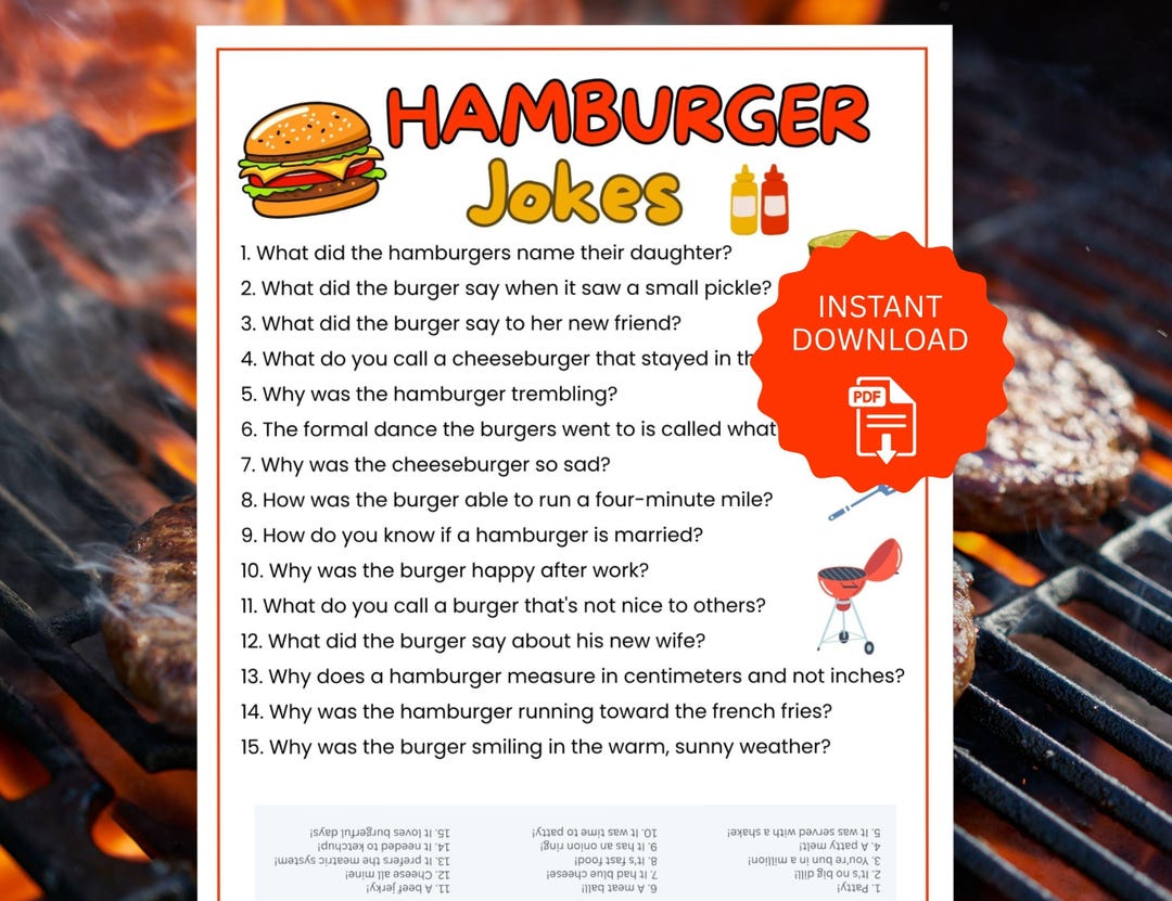 Hamburger Jokes for Kids, Adults Pun Activity Game, Family Grill Food ...