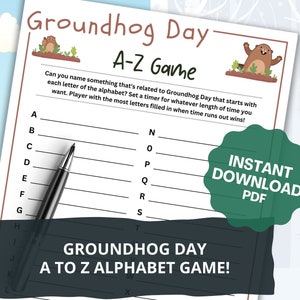 Printable Groundhog Day A to Z Alphabet Game, Classroom Homeschool ...