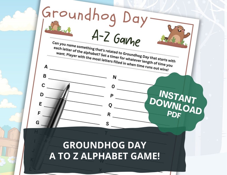 Printable Groundhog Day A to Z Alphabet Game, Classroom Homeschool ...