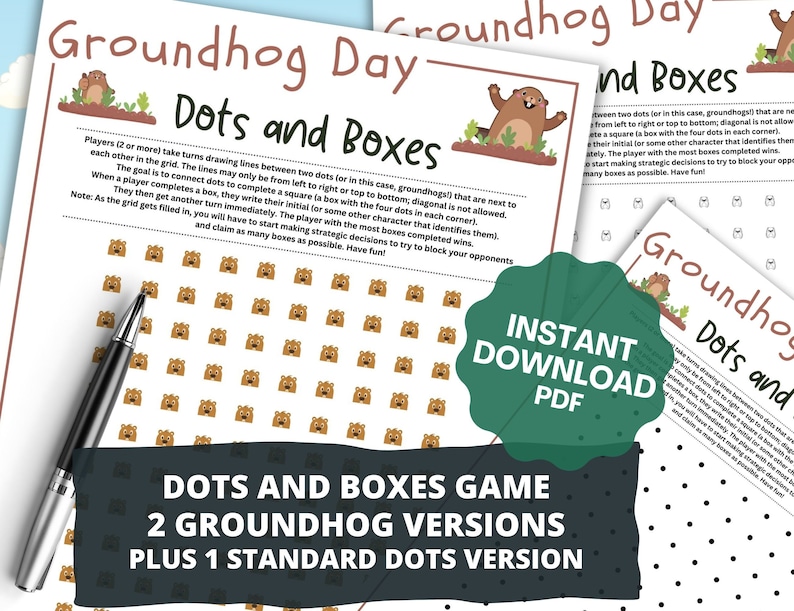 Printable Groundhog Day Dots and Boxes Game, Classroom Homeschool ...