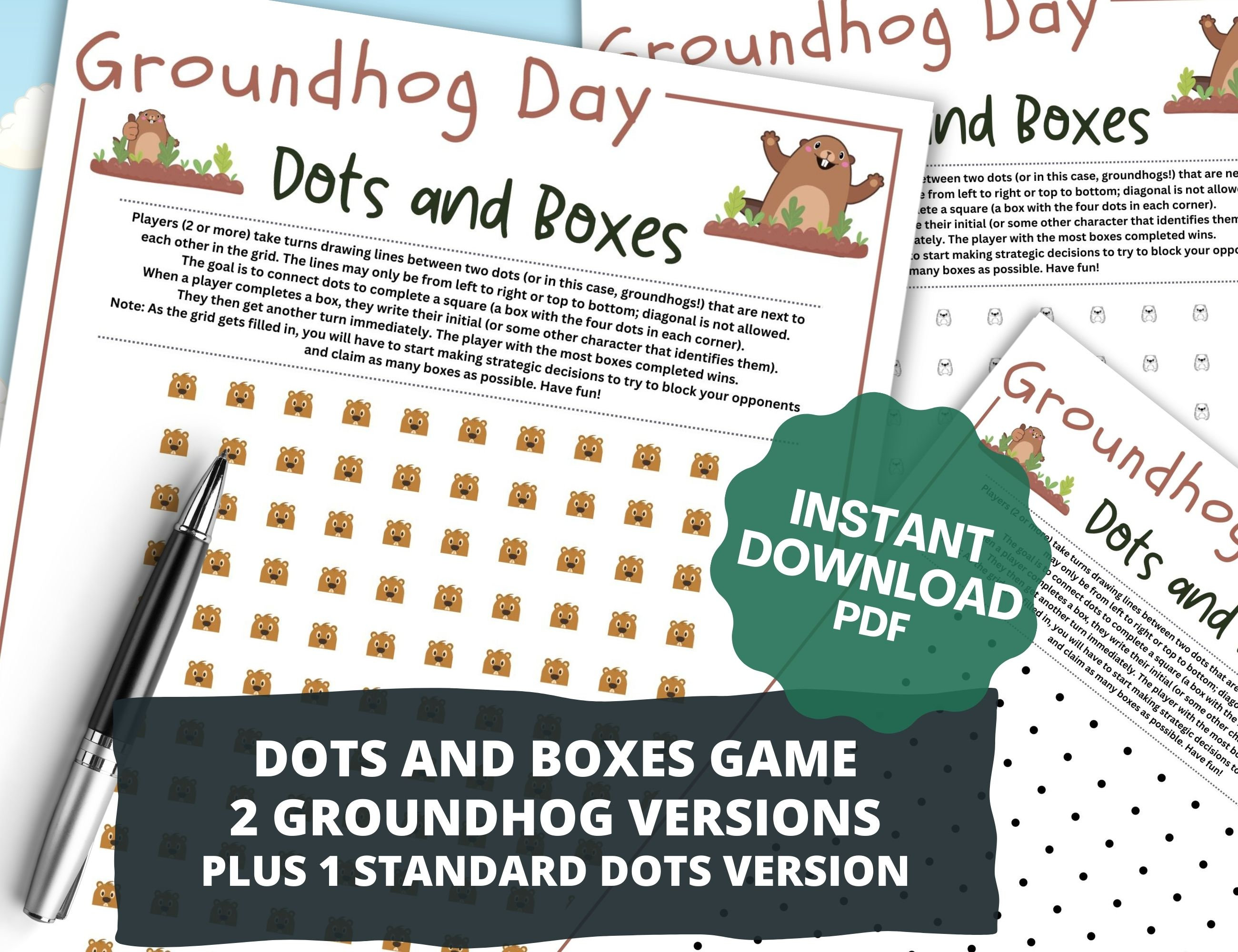 Printable Groundhog Day Dots and Boxes Game, Classroom Homeschool ...