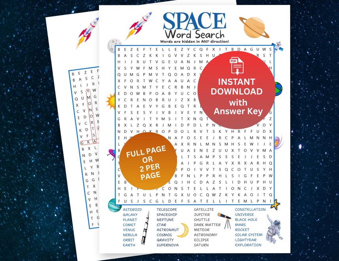Space Word Search Puzzle, World Space Week Activity, Astronomy Learning ...