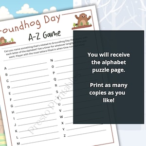 Printable Groundhog Day A to Z Alphabet Game, Classroom Homeschool ...
