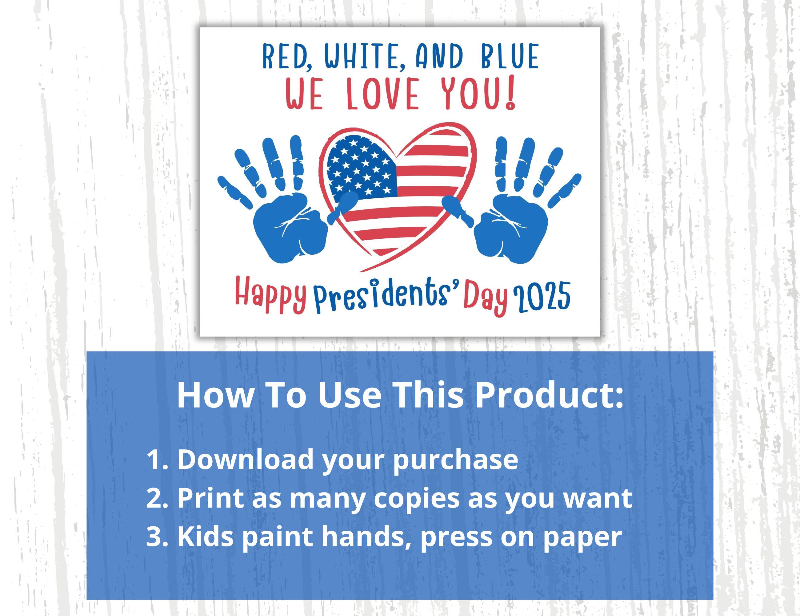 Presidents' Day Kids Handprint Craft Activity, Toddler Daycare ...
