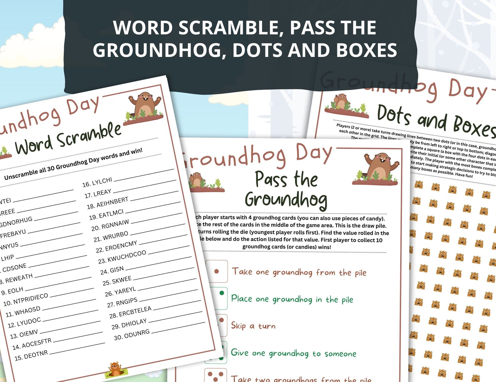 Bundle of 6 Groundhog Day Games, Groundhog Day Printable Games, Instant ...