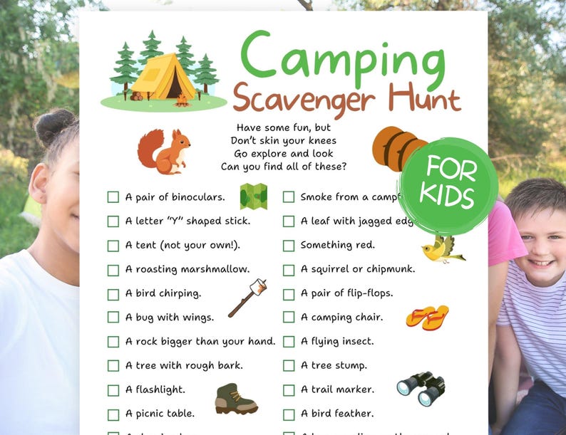 Camping Scavenger Hunt Game for Kids, Family Outdoor Campground ...
