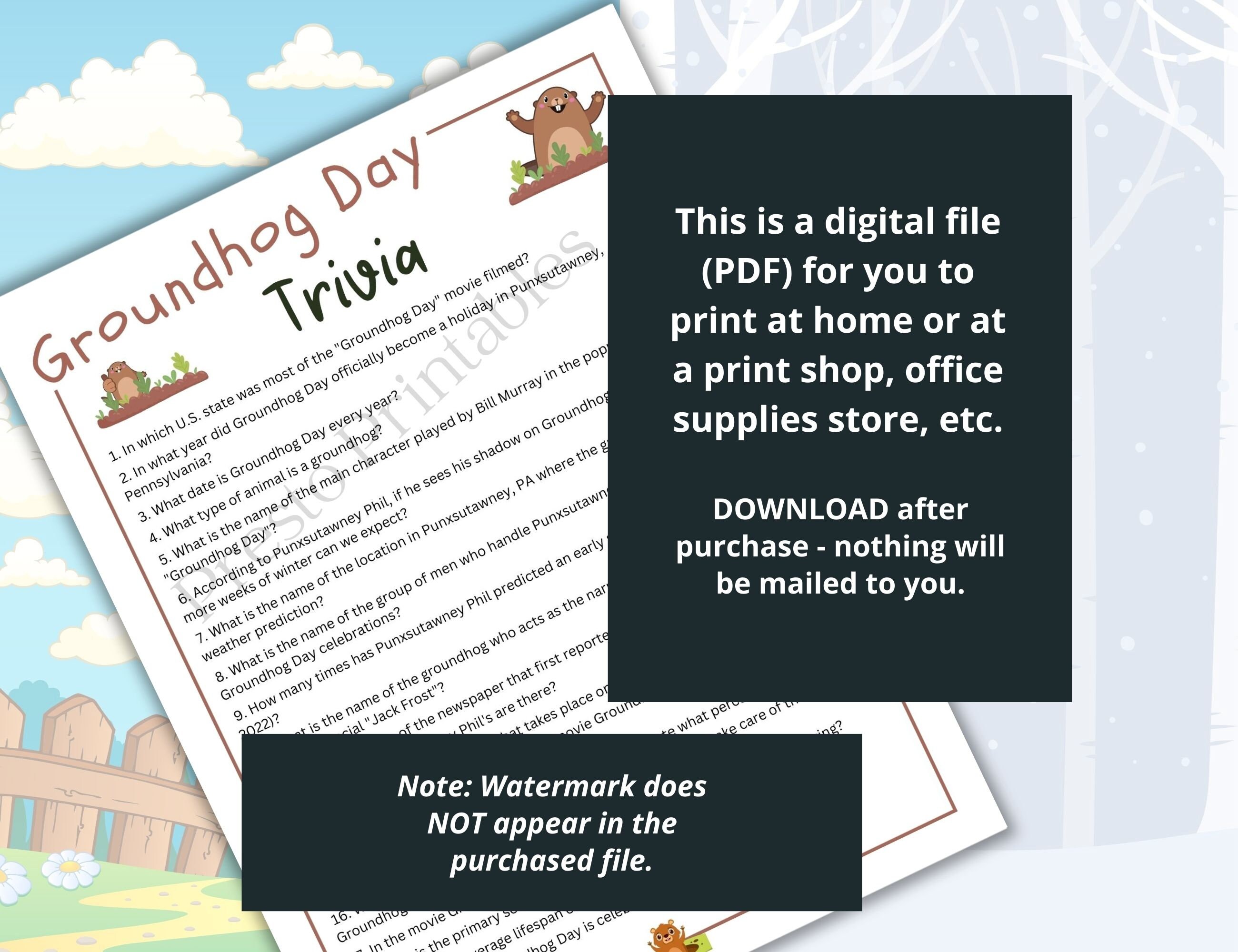 Printable Groundhog Day Trivia Game, Classroom Homeschool Activity for ...
