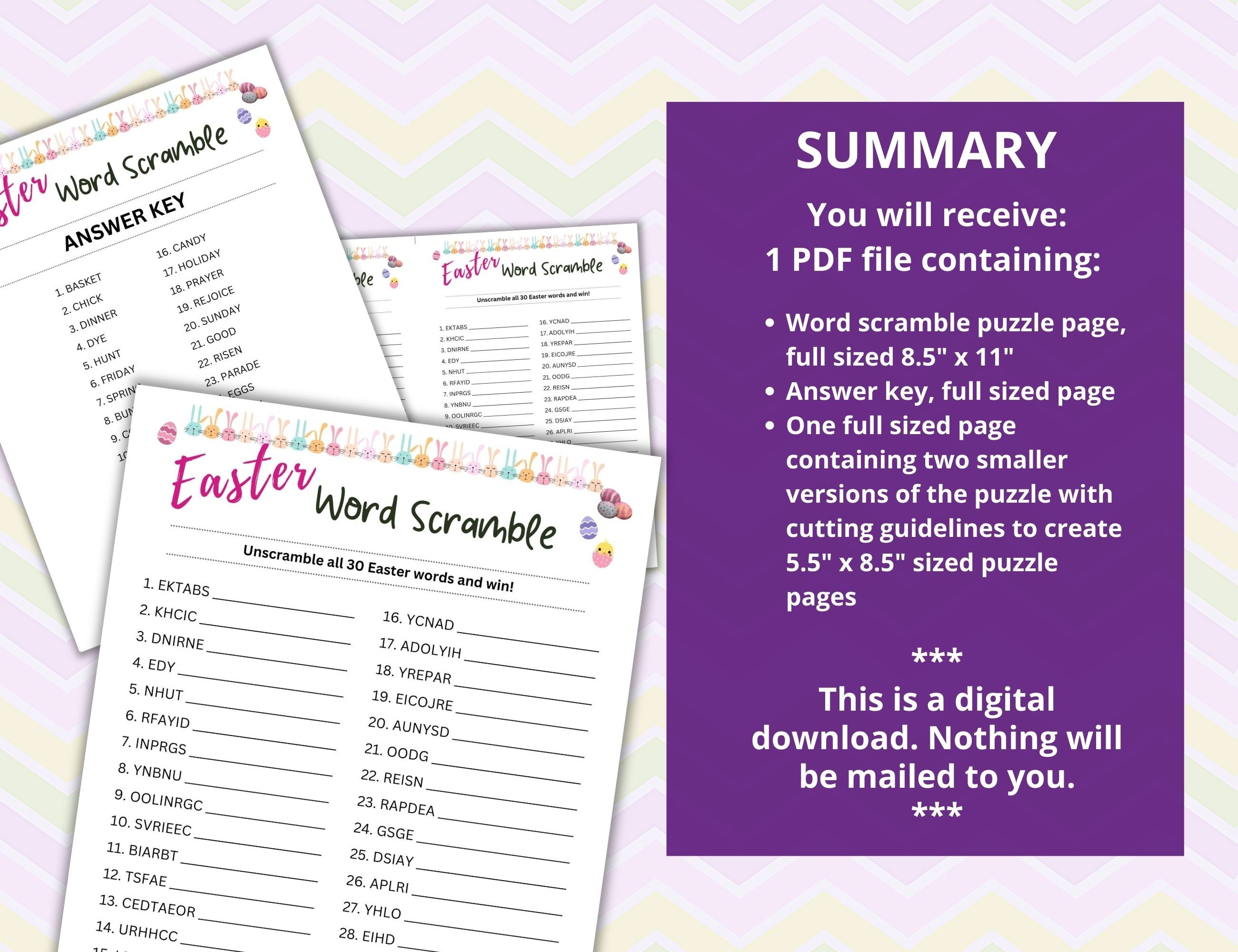 Kids Printable Easter Word Scramble Game, Simple Fun Pastel US Letter ...