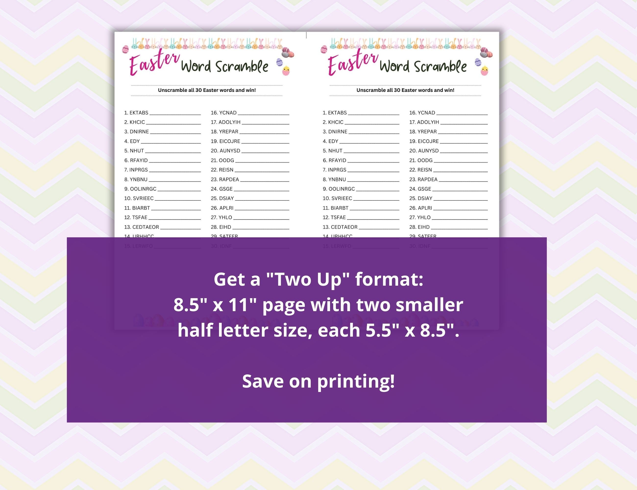 Kids Printable Easter Word Scramble Game, Simple Fun Pastel US Letter ...