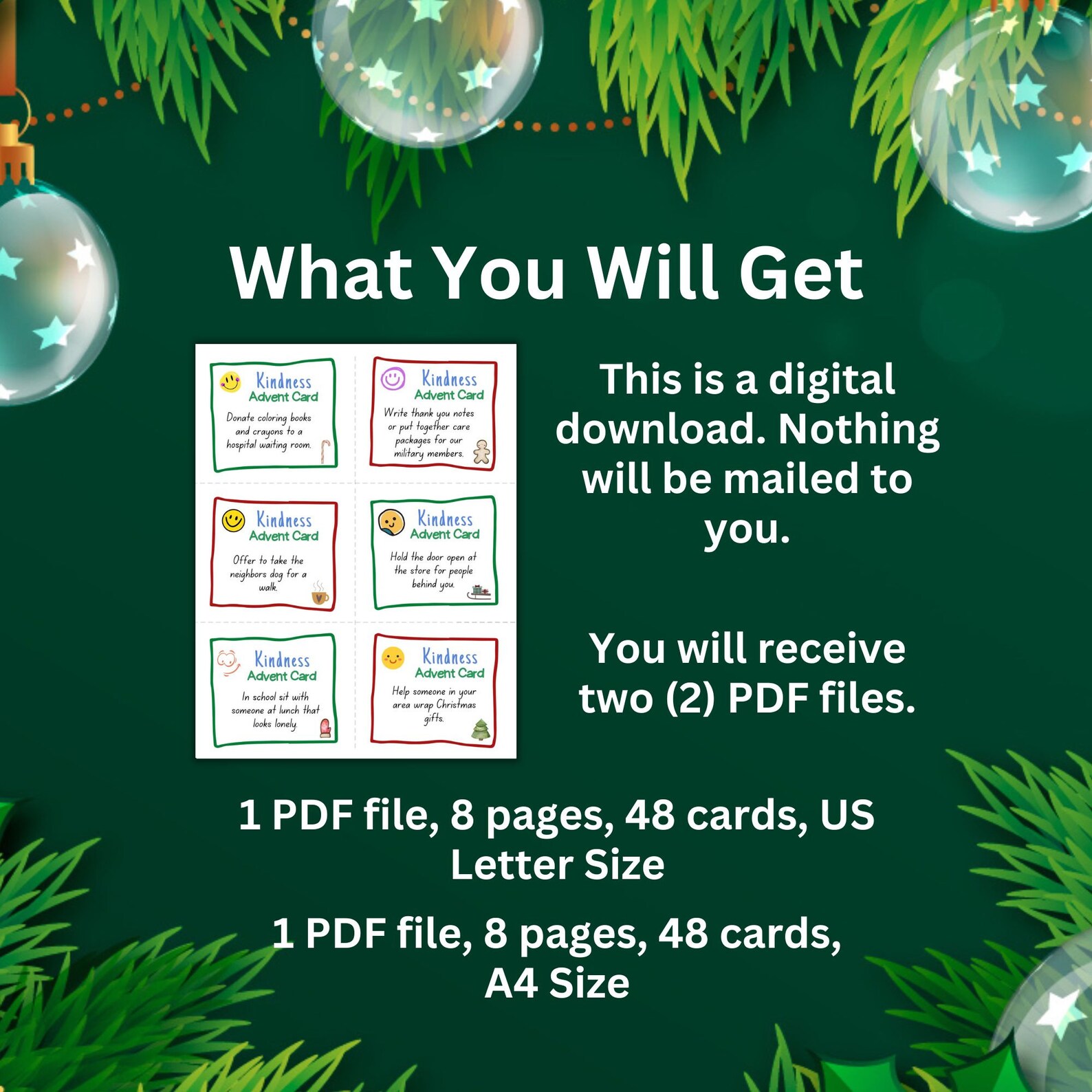 48 Kindness Advent Calendar Cards for Kids, Printable Instant Download ...