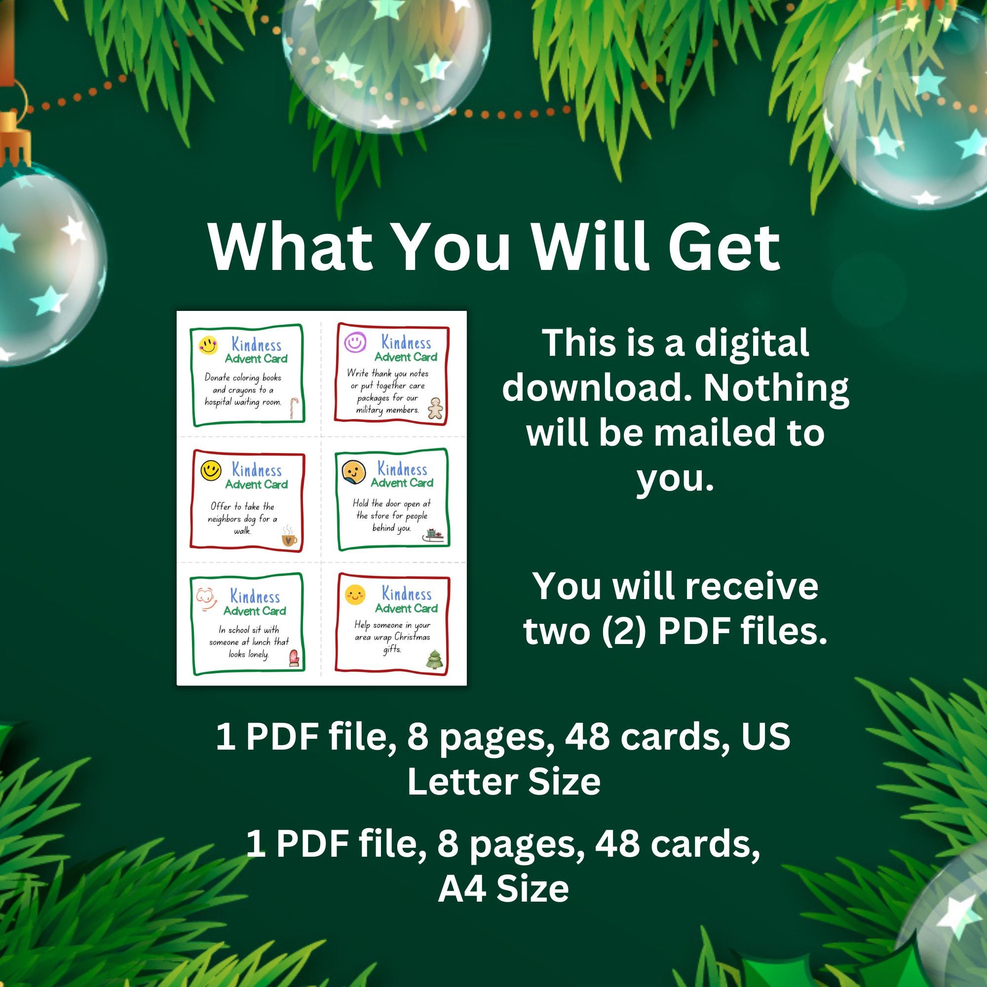 48 Kindness Advent Calendar Cards for Kids, Printable Instant Download ...
