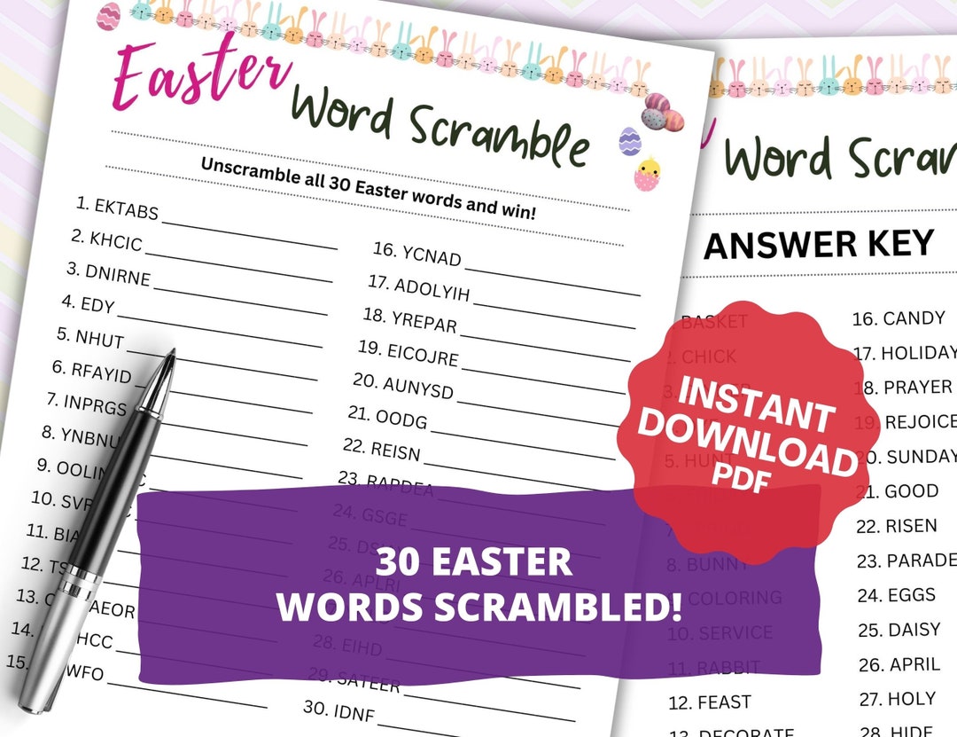 Kids Printable Easter Word Scramble Game, Simple Fun Pastel US Letter ...