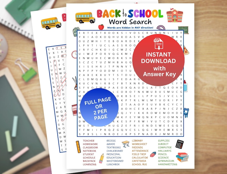 Back to School Word Search Puzzle for Kids, New School Year Classroom ...
