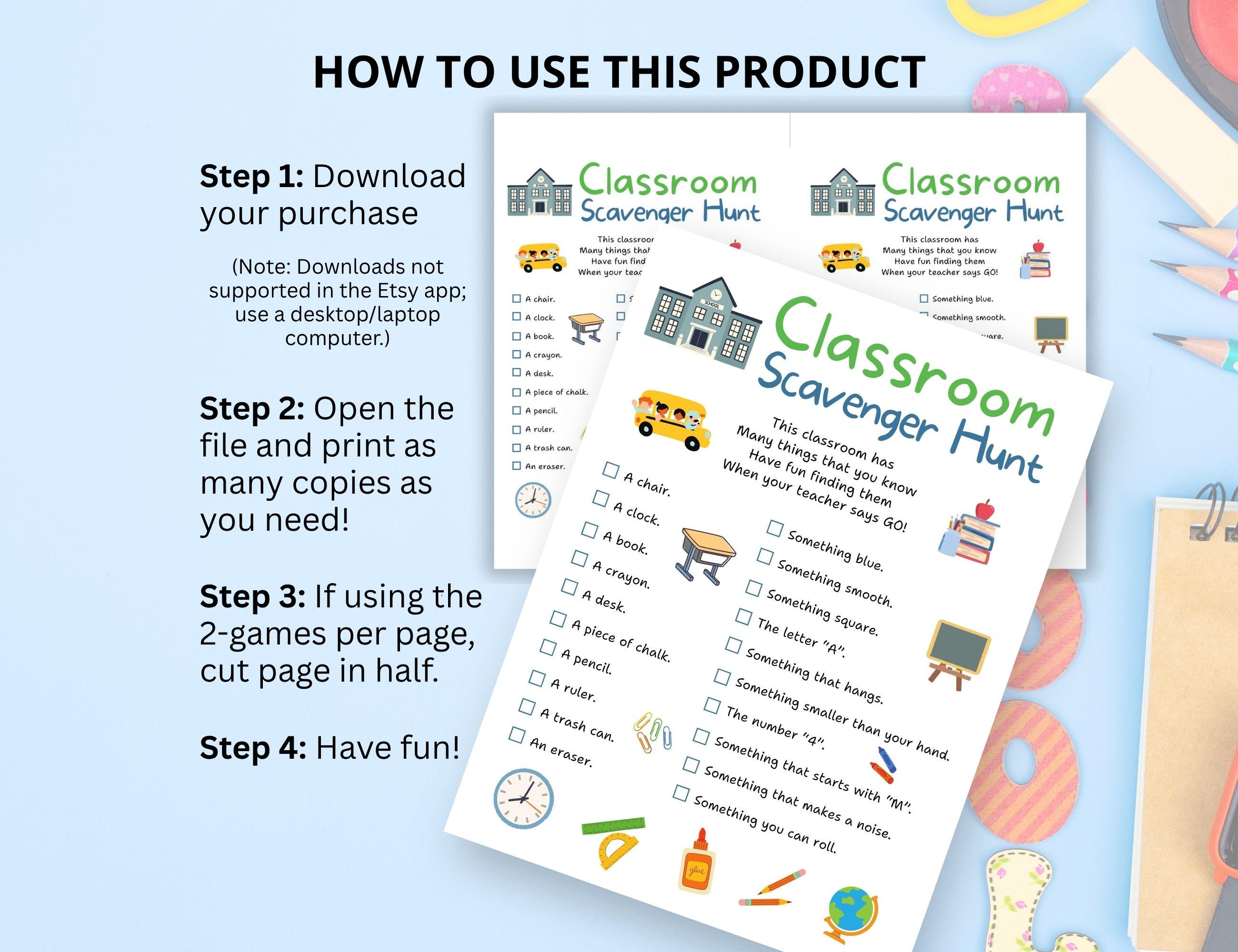 Classroom Scavenger Hunt Game for Kids, Back to School Elementary ...