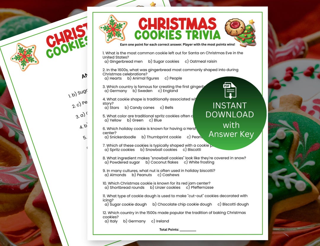 Christmas Cookies Trivia Game, Holiday Cookie Swap Quiz, Xmas Cookie ...