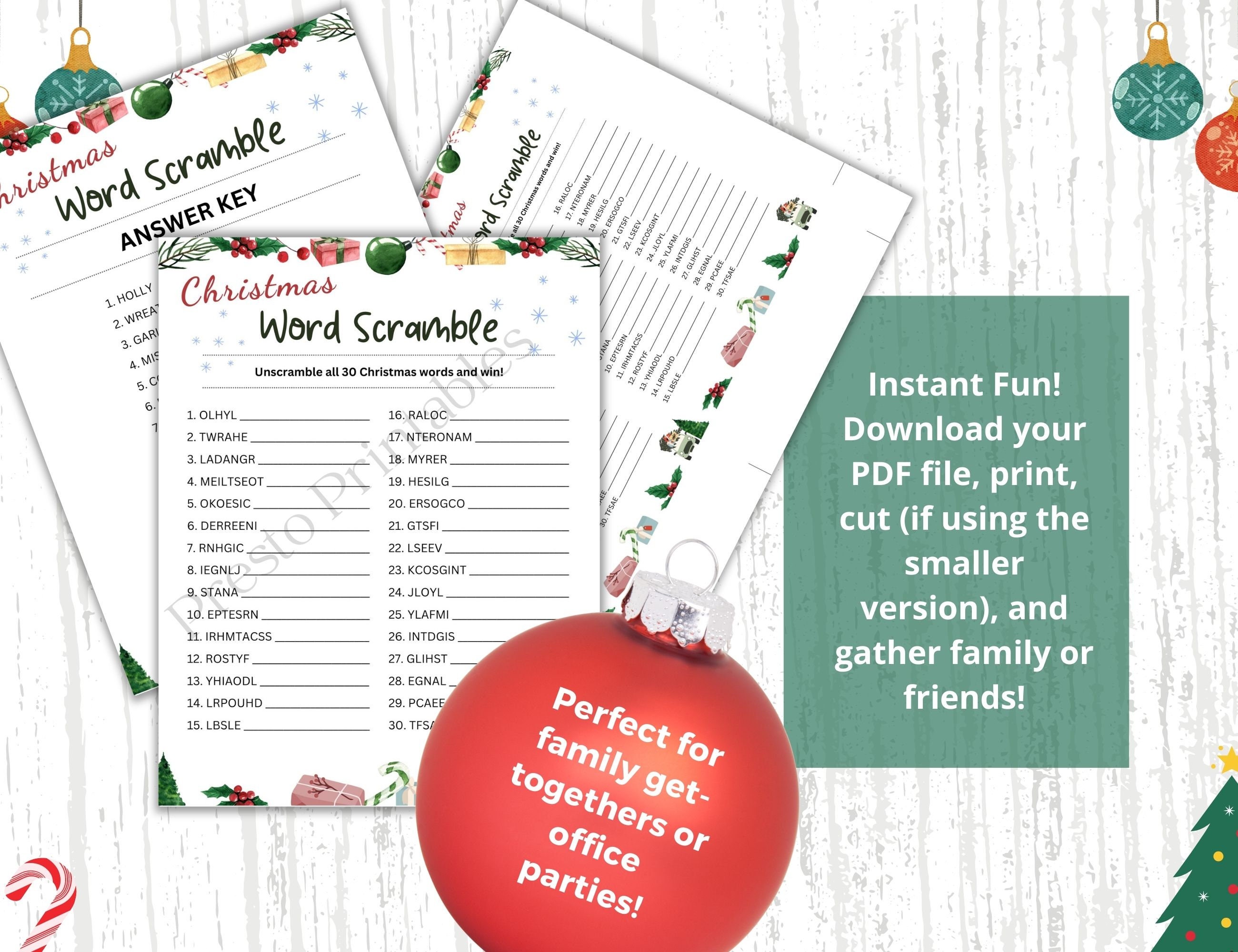 Unscramble Christmas Words Game, Holiday Word Scramble Printable Family ...