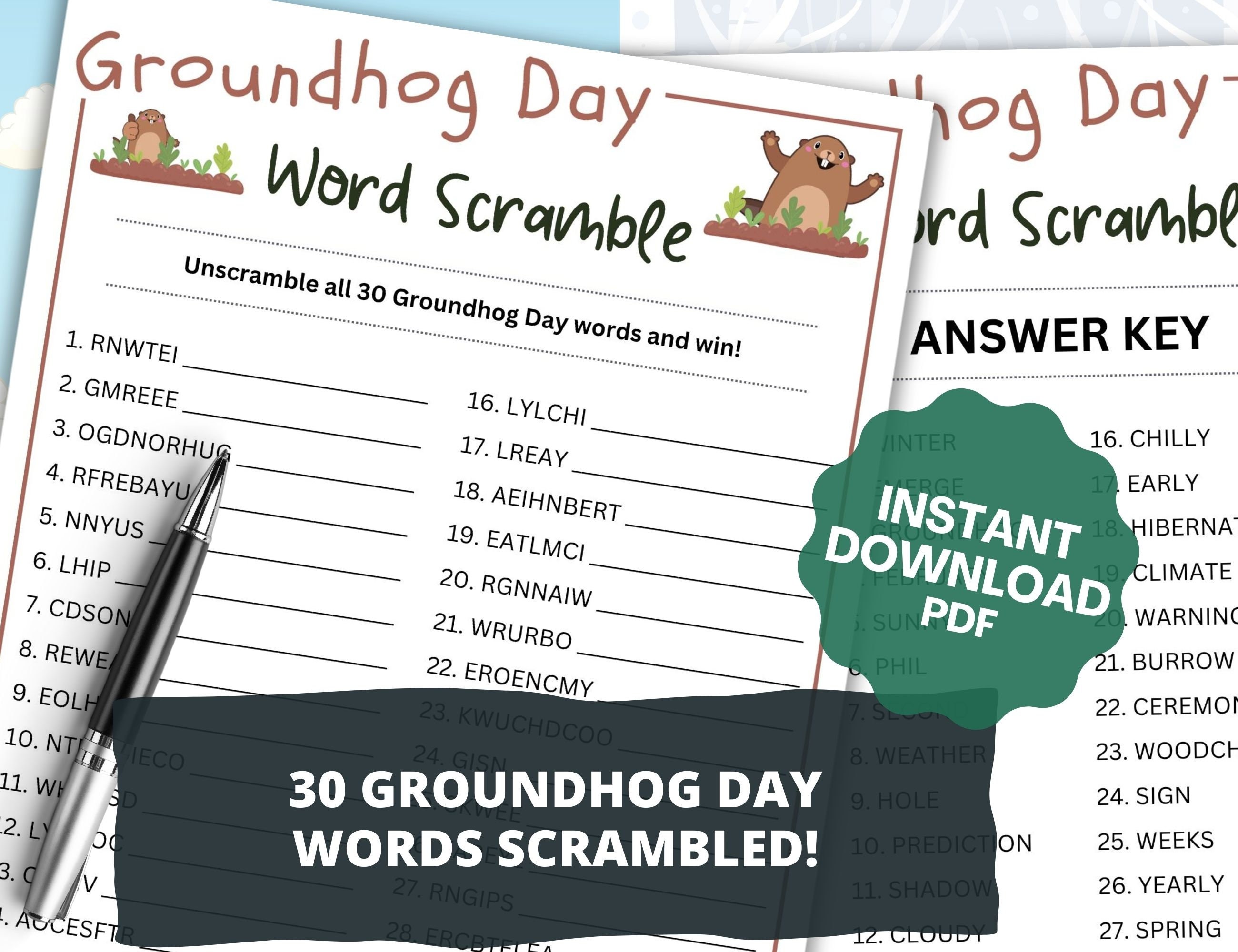 Printable Groundhog Day Word Scramble Game, Classroom Homeschool ...