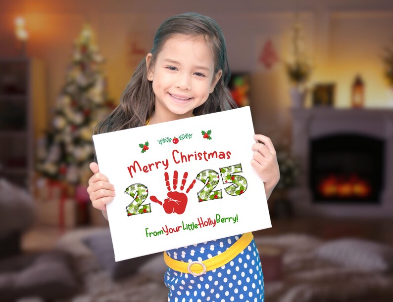 Christmas Kids Handprint Craft 2025, Holiday Holly Berry Art, Toddler ...