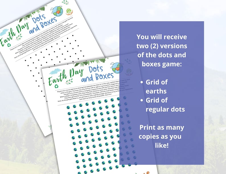 Printable Earth Day Dots and Boxes Party Game, Kids Colorful US Letter ...