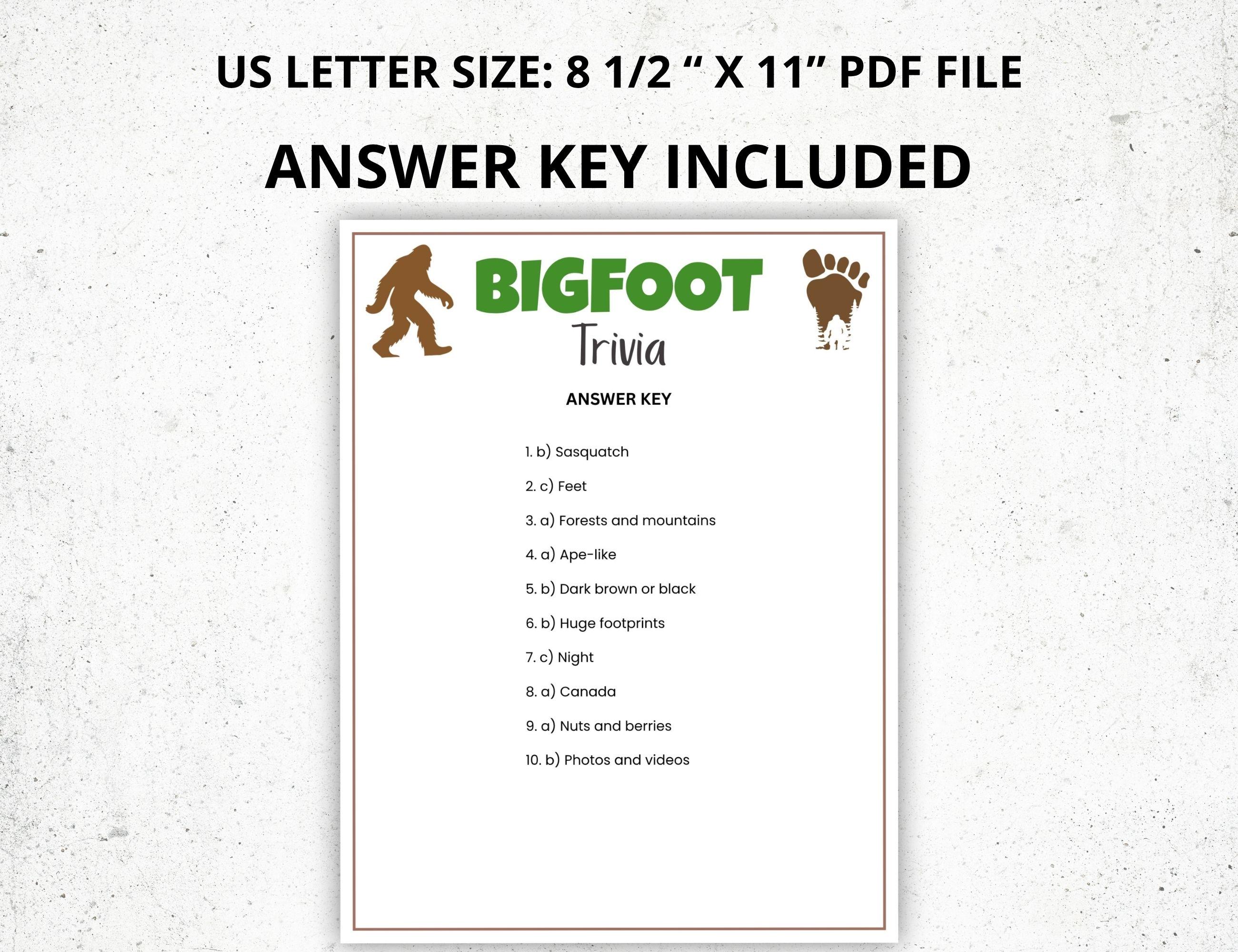 Bigfoot Trivia Game for Kids, Bigfoot Theme Birthday Party Game, Fun ...
