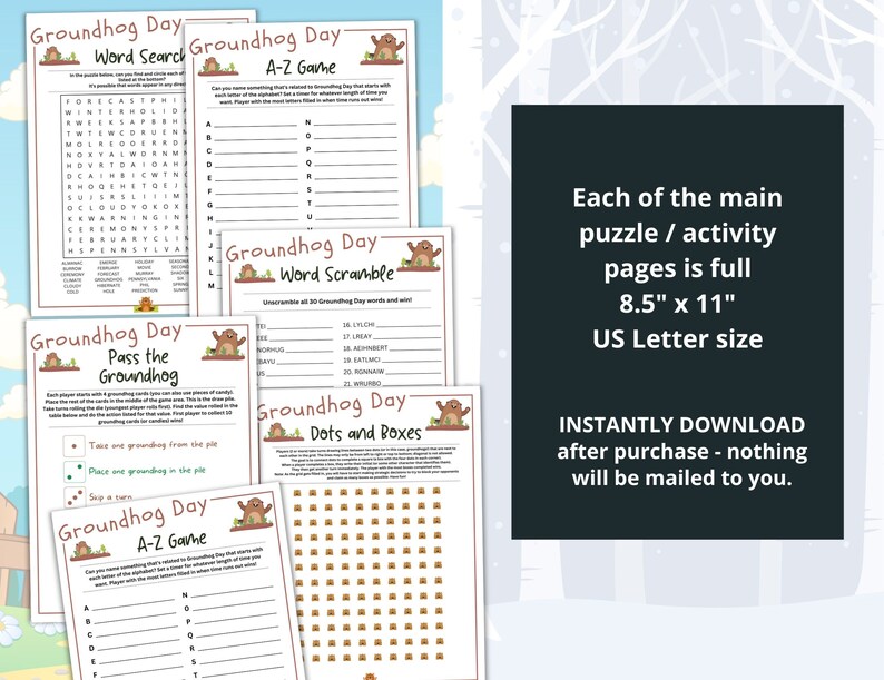 Bundle of 6 Groundhog Day Games, Groundhog Day Printable Games, Instant ...