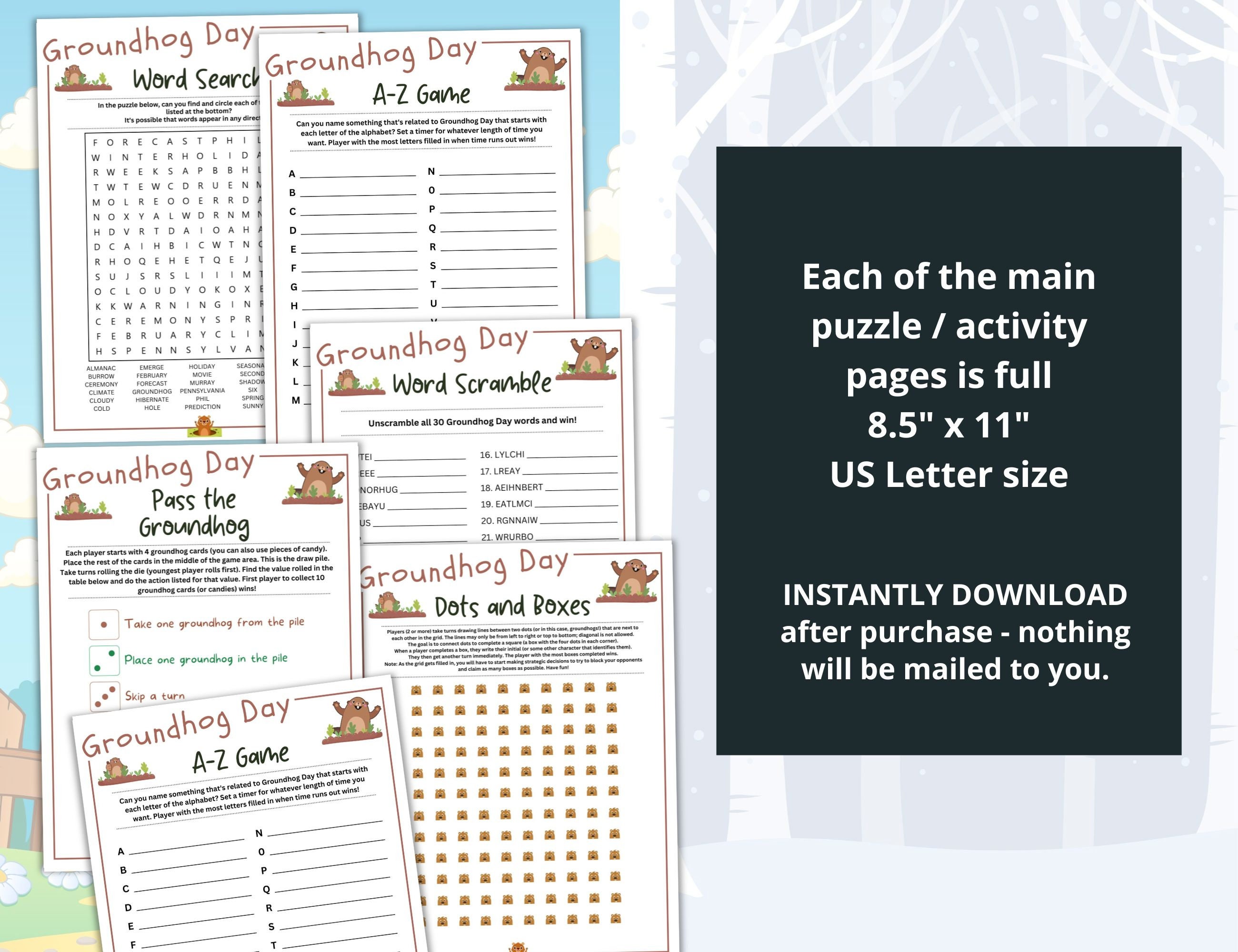 Bundle of 6 Groundhog Day Games, Groundhog Day Printable Games, Instant ...