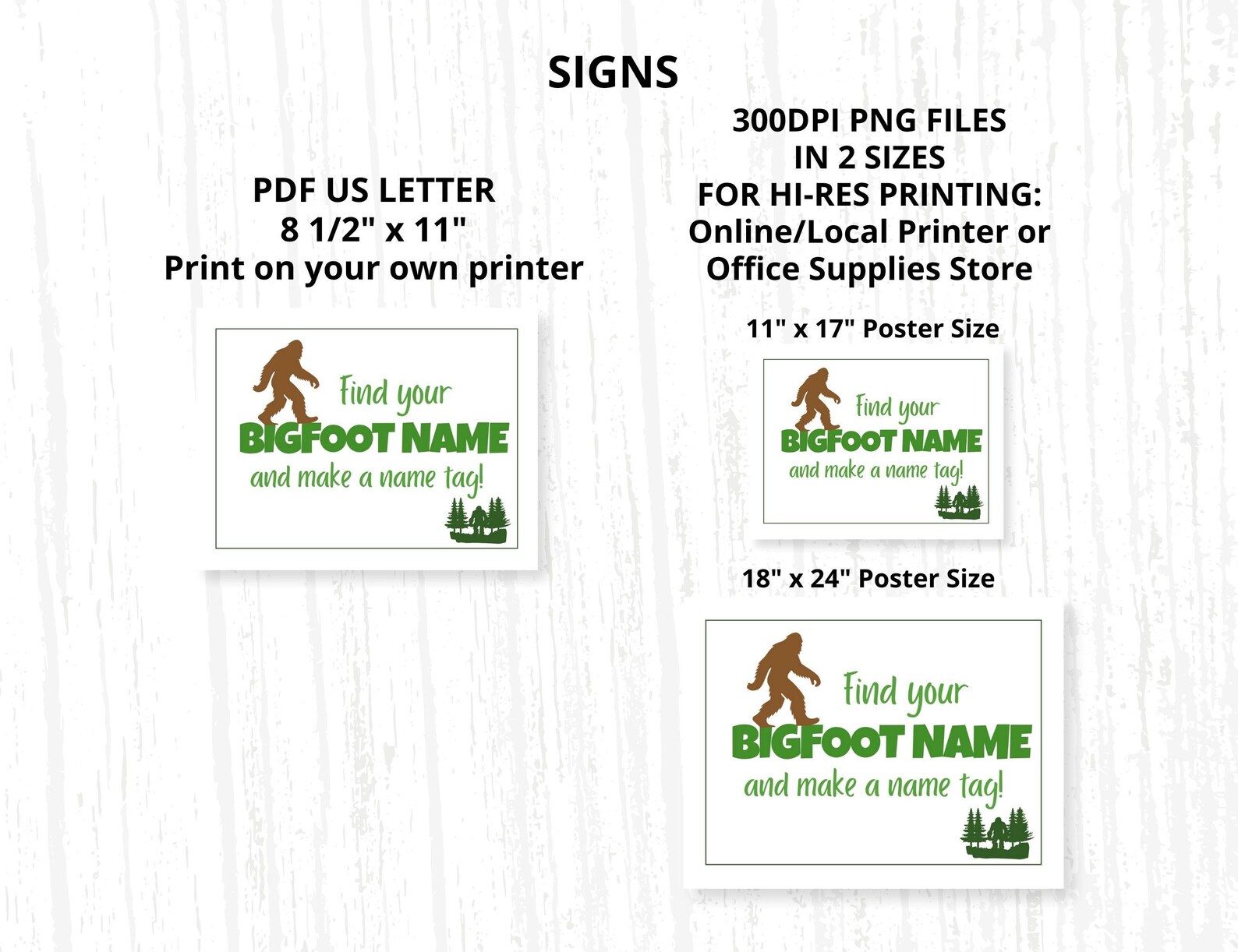 What's Your Bigfoot Name Game + Name Tags + Sign, Bigfoot Theme ...