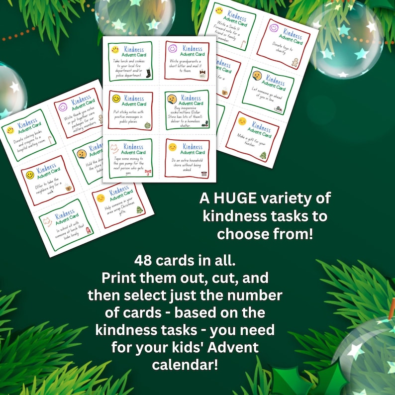 48 Kindness Advent Calendar Cards for Kids, Printable Instant Download ...