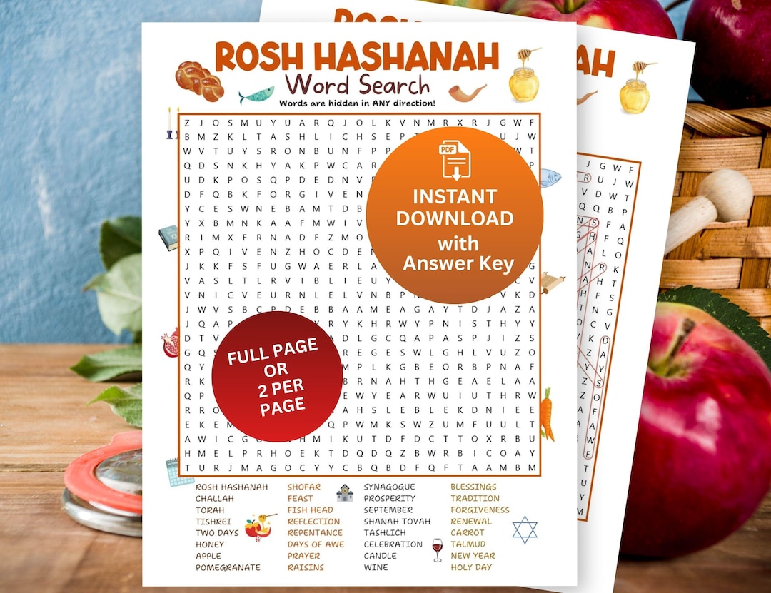 Rosh Hashanah Word Search Puzzle, Jewish New Year Activity, Religious ...